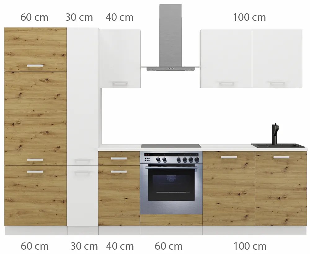 Kuchyňská linka TONI | 290 cm | S PRACOVNÍ DESKOU | bílá/artisan