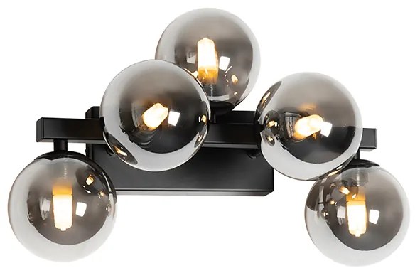 Moderní nástěnná lampa černá s kouřovým sklem 5-světlo - Bianca