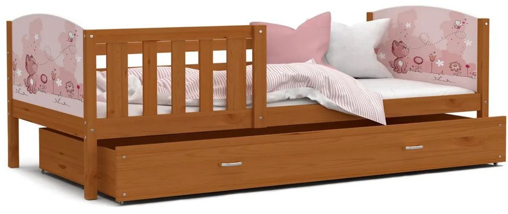 Dětská postel TAMI P1 s pohádkovými vzory, 80x190, oboustranný tisk, olše/VZOR 08
