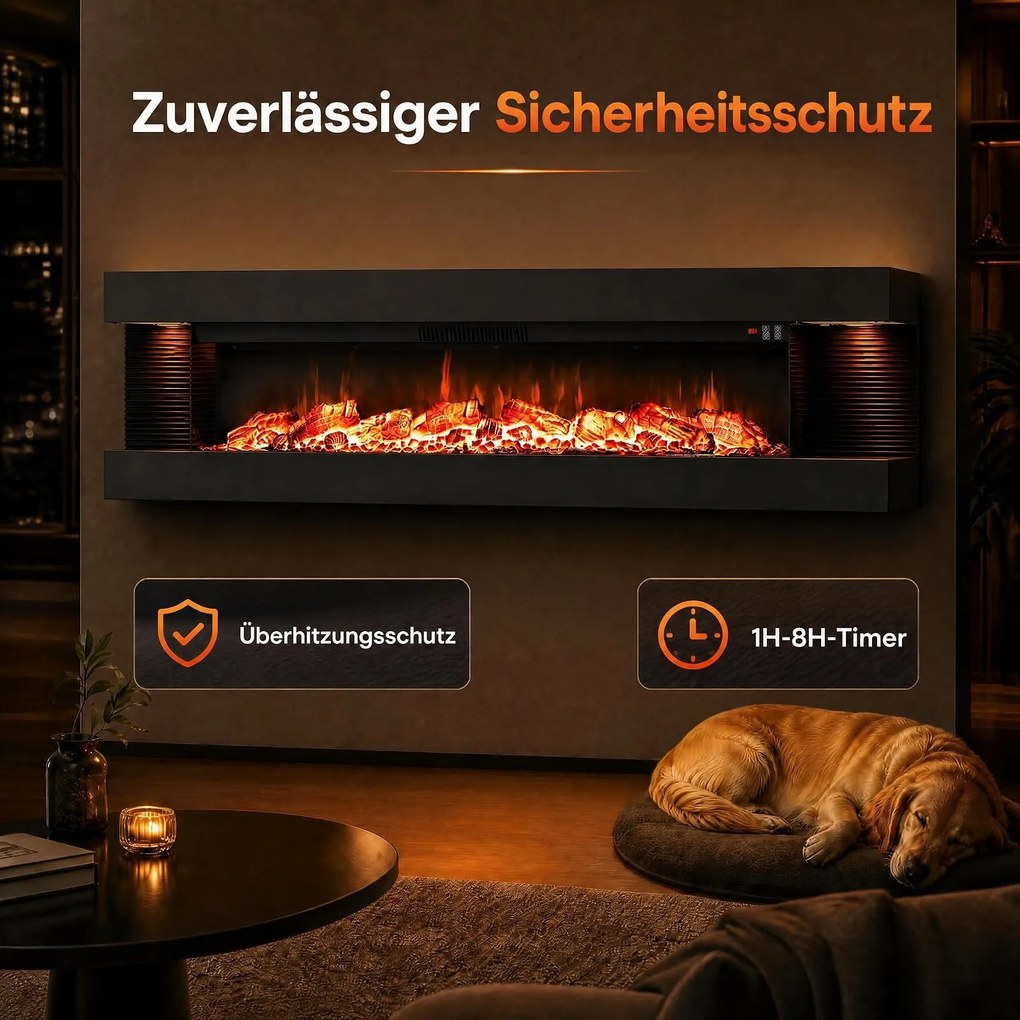 Costway Třístranný elektrický krb 152 cm s LED, 750/1500 W, černý