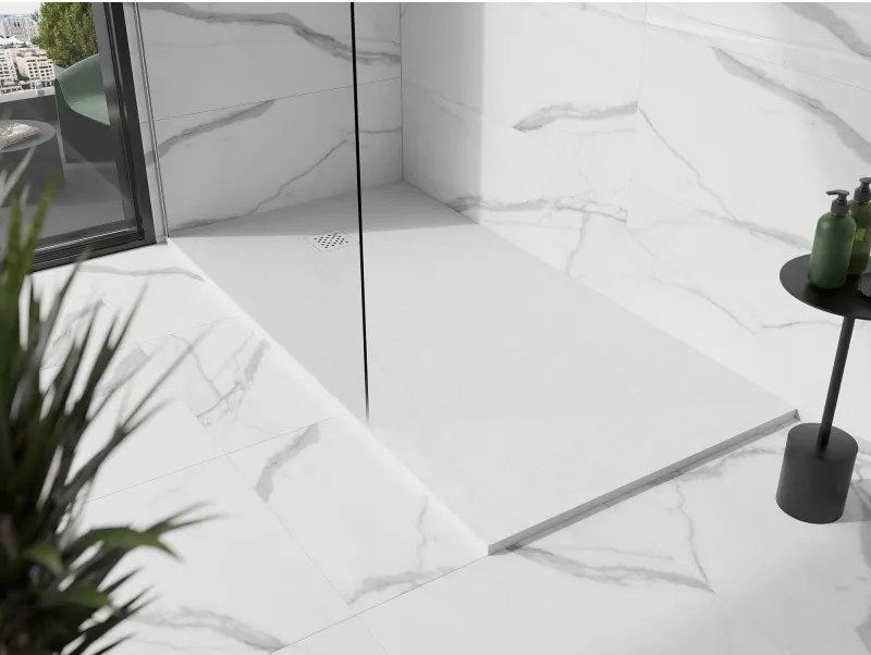 Mexen Stone+, obdélníková vanička z minerálního kompozitu 160 x 80 cm, bílá, bílá krytka, 44108016-W