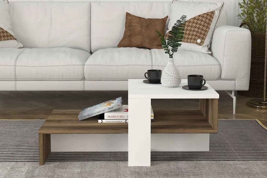 Designový konferenční stolek Jaivan 80 cm bílý / ořech