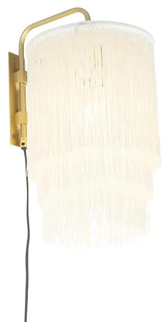 Orientální nástěnná lampa zlatého krémového odstínu s třásněmi - Franxa
