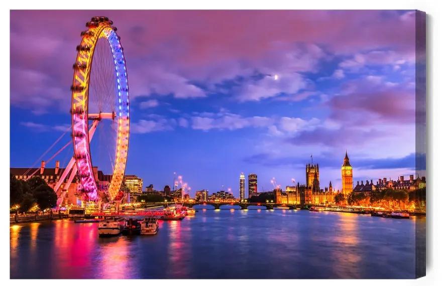 Obraz London Eye Ve Večerních Hodinách Nedostatek Nedostatek Přírodní plátno 120x80