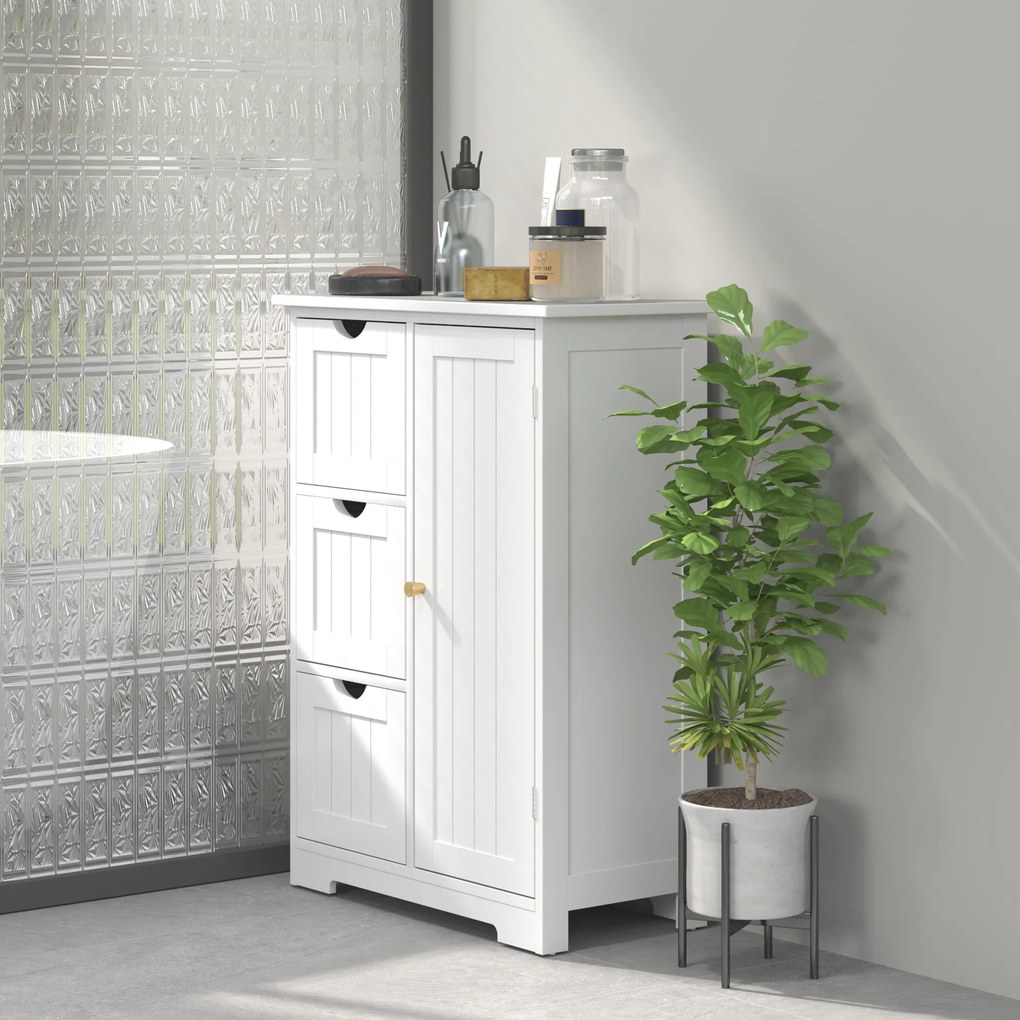 HOMCOM Úzká koupelnová skříňka se zásuvkou, nastavitelnými policemi a skříní, Toaletní skříňka do malé koupelny, 60 x 30 x 80 cm Bílá