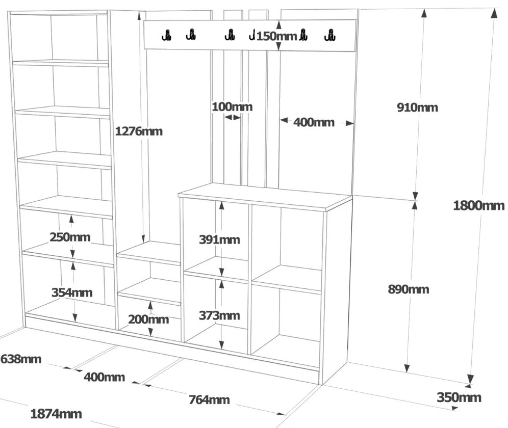 Předsíňová stěna KINTA bílá/borovice
