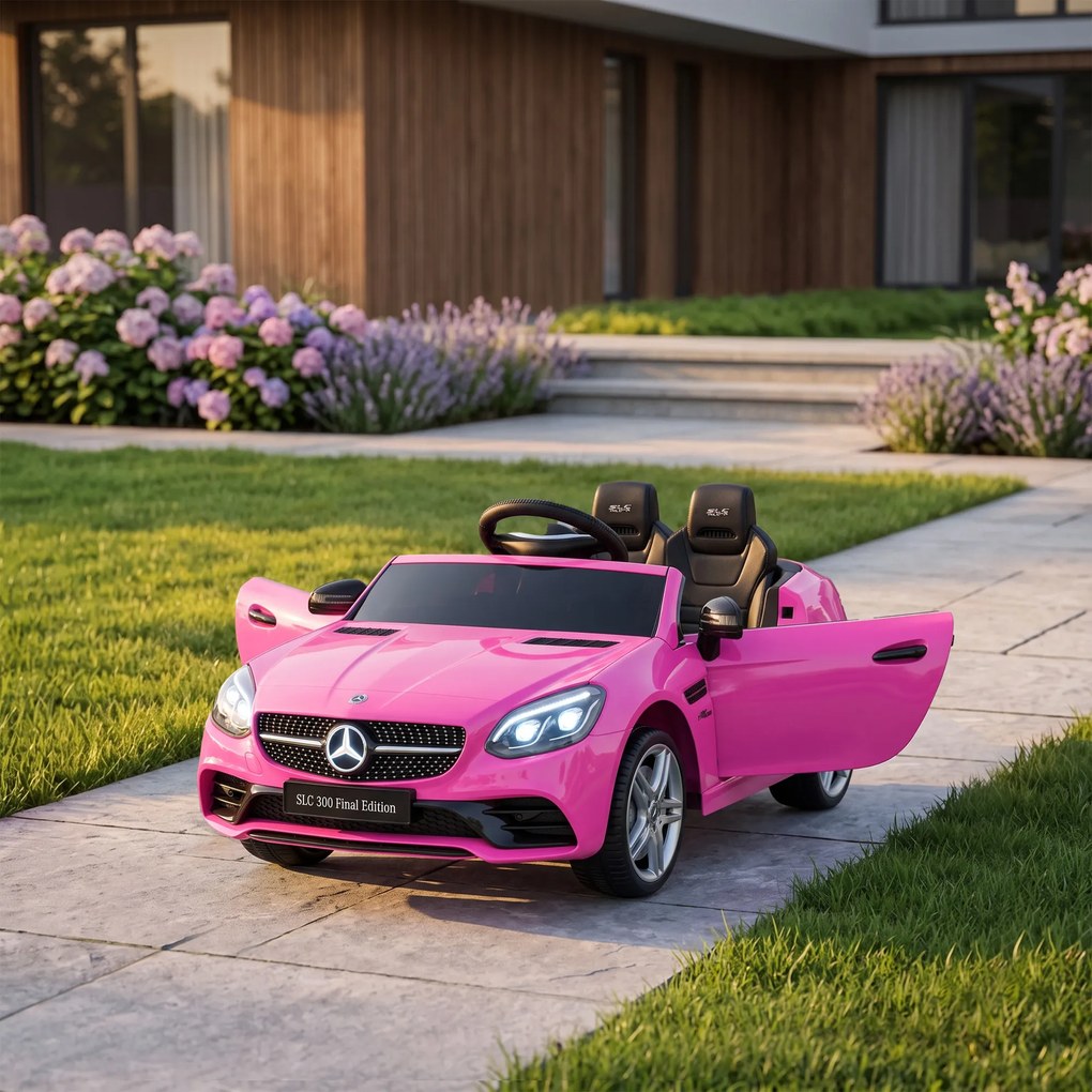 AIYAPLAY Elektrické auto pro děti 3+ let Mercedes SLC 300 12V s dálkovým ovládáním, LED předními světly, klaksonem a hudbou - Růžové