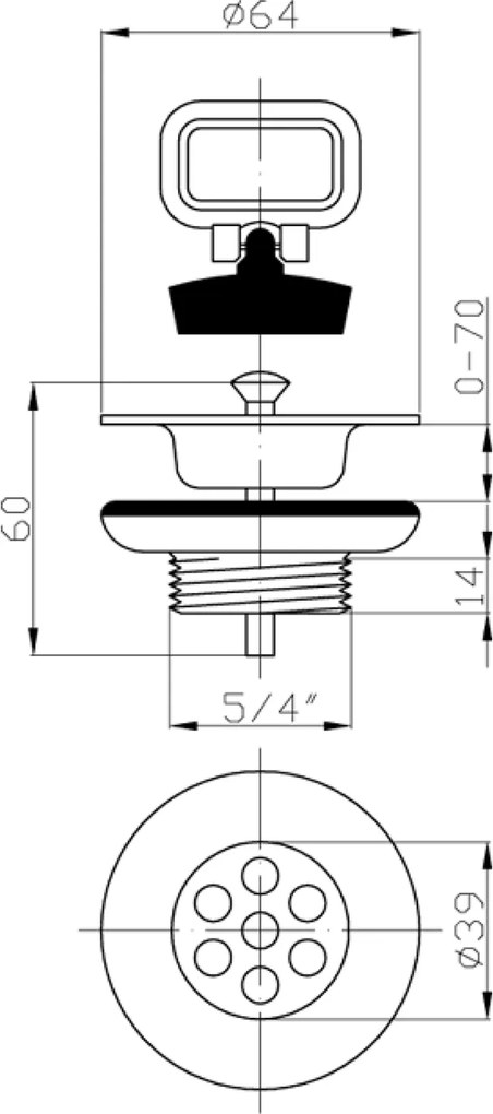 Bruckner umyvadlová nerez výpust 5/4 černá zátka s uchem chrom 151.119.0 Koupelny Bernold