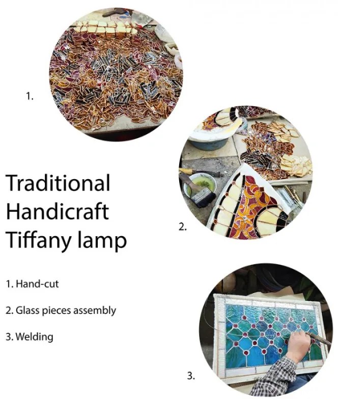 Stolní lampa Tiffany Juliana béžová ve tvaru hranolu – 15x15x54 cm