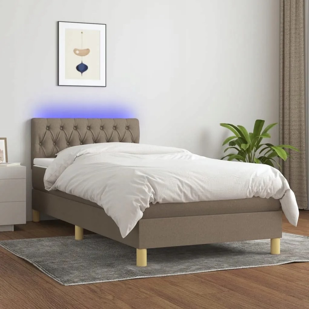 Box Spring Postel S Matrací A Led Textil Taupe Prošívaný design 90 x 190