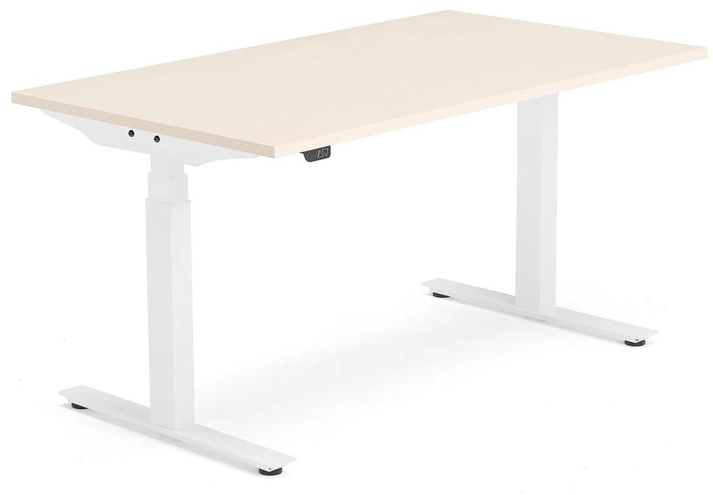 AJ Produkty Výškově nastavitelný stůl MODULUS, 1400x800 mm, bílý rám, bříza