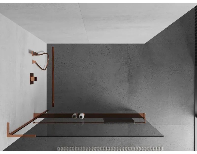 Mexen Kioto+ L, sprchová zástěna Walk-In s poličkou a věšákem 110 x 200 cm, 8mm čiré sklo, růžové zlato profil, 800-110-123-60-00