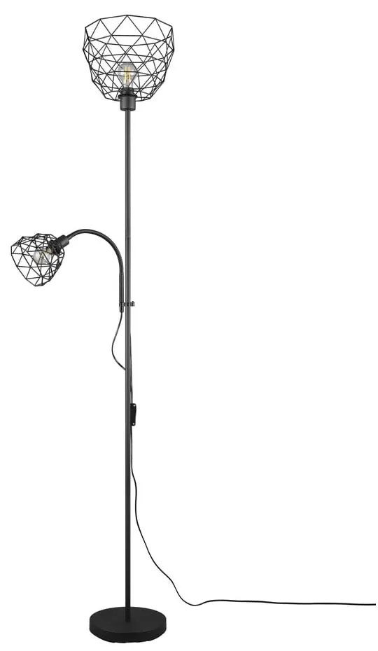 Černá stojací lampa s kovovým stínidlem (výška 180 cm) Haval – Trio