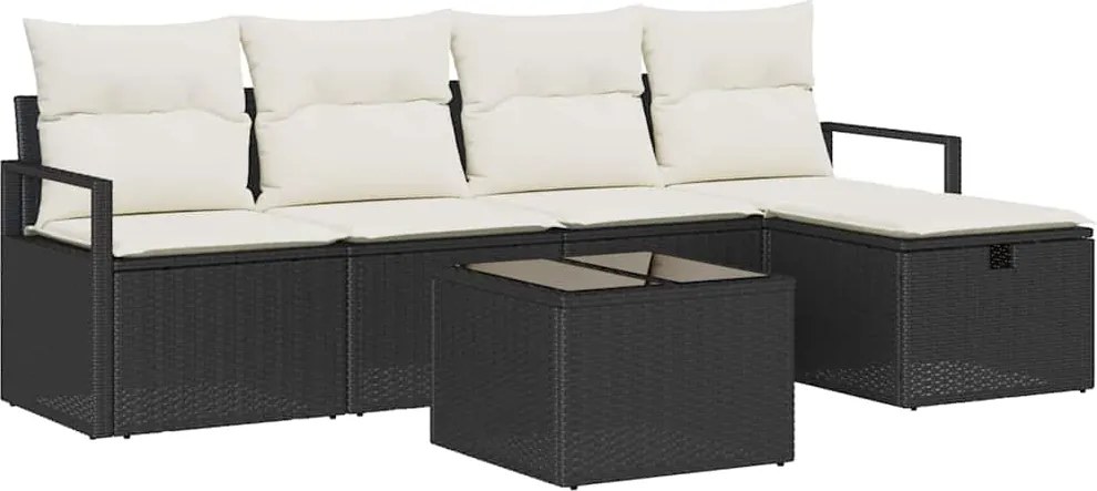 Set pohovek 6 ks 5-Počet míst Černá a krémová polyratan 3359166