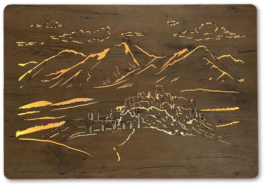 Li-Go "Spišský hrad" světelný obraz s baterií 90x62cm varianta: ovládání na obraze bez dálkového ovladače, provedení: dub světlý