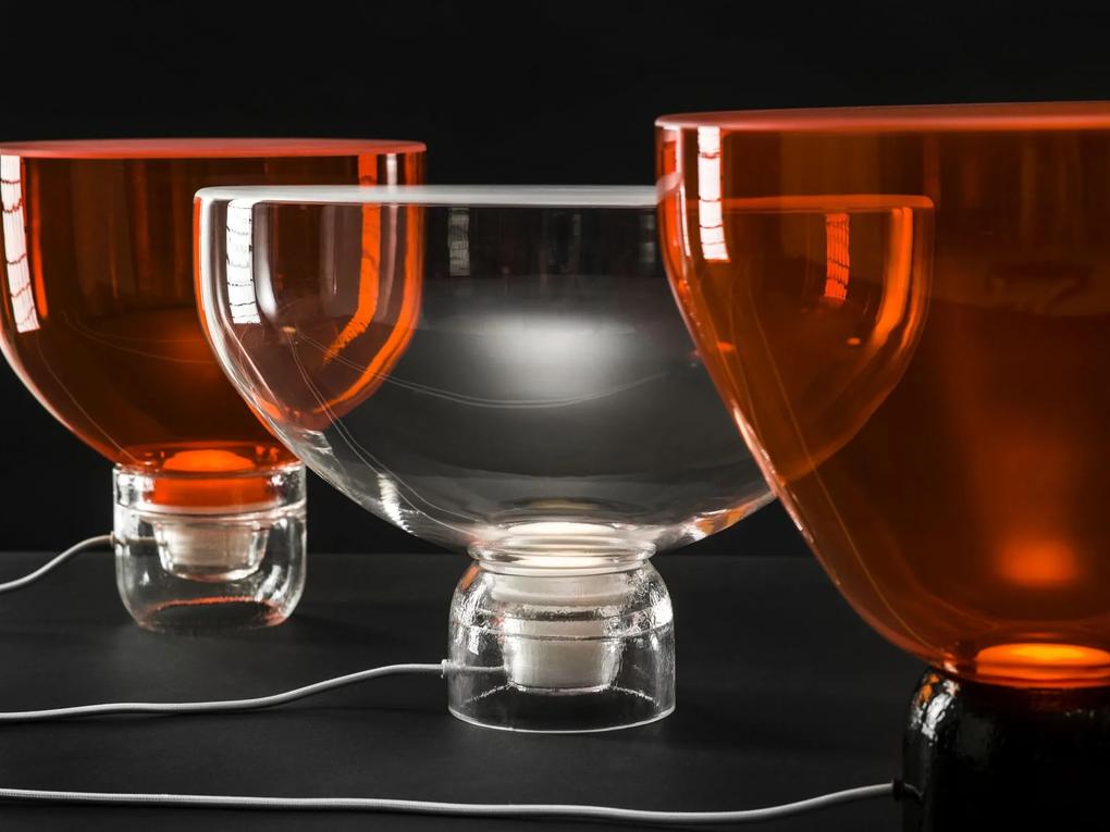 Designová stolní lampa Brokis Lightline M, PC981 Barva skla: oranžová - transparentní sklo, BARVA SPODNÍ ČÁSTI SKLA: tmavě šedá kouřová - transparentní sklo, POVRCHOVÁ ÚPRAVA SPODNÍ ČÁSTI SKLA: matovaný oboustranný povrch skloviny