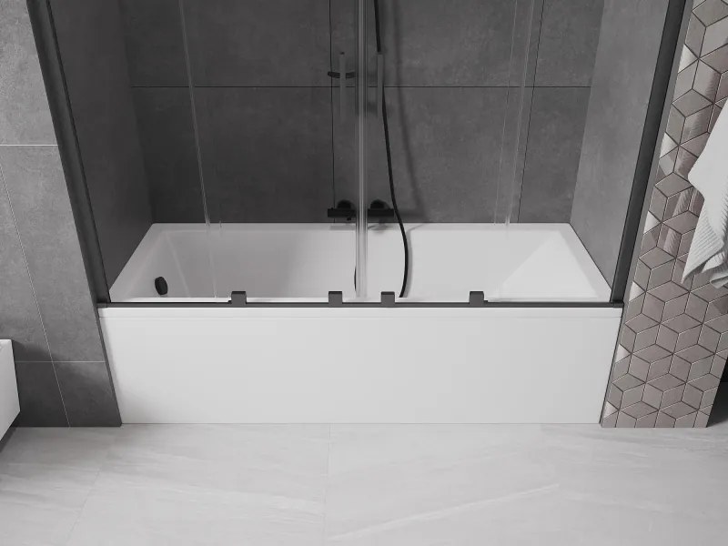 Mexen Velar Duo, 2-křídlová posuvná vanová zástěna 200 x 150 cm, 8mm čiré sklo, grafitový matný profil, 896-200-000-02-66