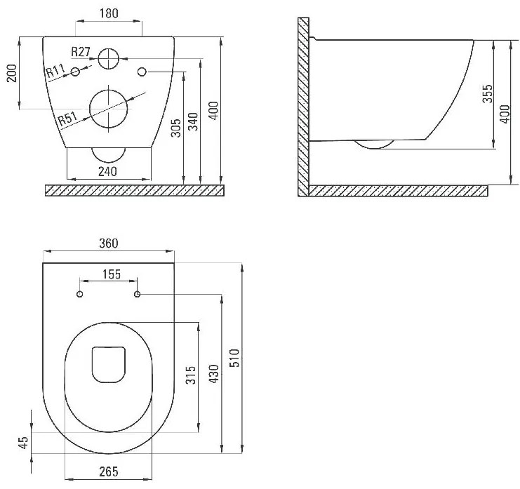 Aplomo Peonia rimless WC závěsné se sedátkem, bílá