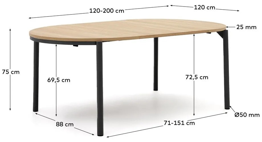 Kulatý rozkládací jídelní stůl v dekoru dubu ø 120 cm Montuiri – Kave Home