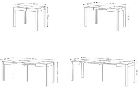 Jídelní stůl Venry rozkládací 80-230x76x80 cm (dub)
