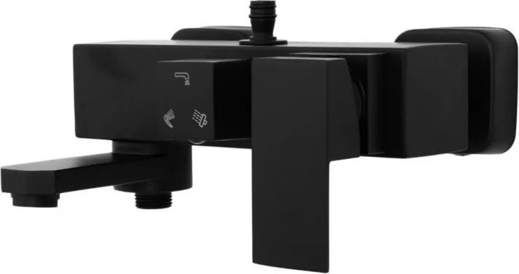 Erga Cube, sprchová baterie s vanovým výtokem a horním připojením sprchového sloupu, 150 mm, černá matná, ERG-YKA-BW.CB-BLK