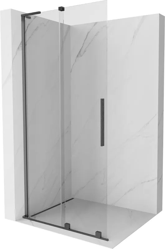 Mexen Velar L, posuvná sprchová zástěna Walk-in 110 x 200 cm, 8mm čiré sklo, grafit broušený, 871-110-003-03-66