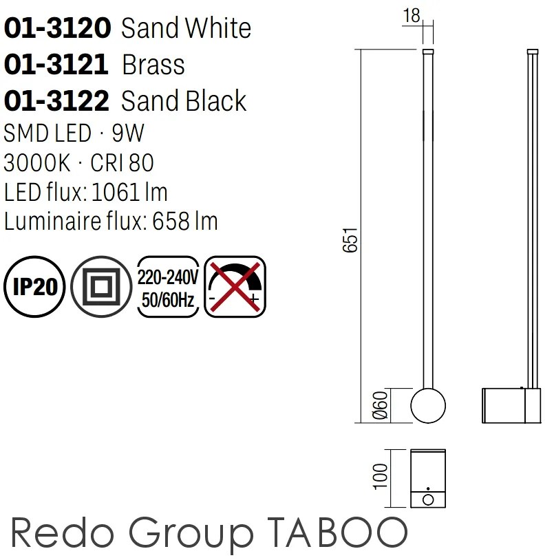 Designové nástěnné světlo Redo TABOO 01-3120/ LED 9W