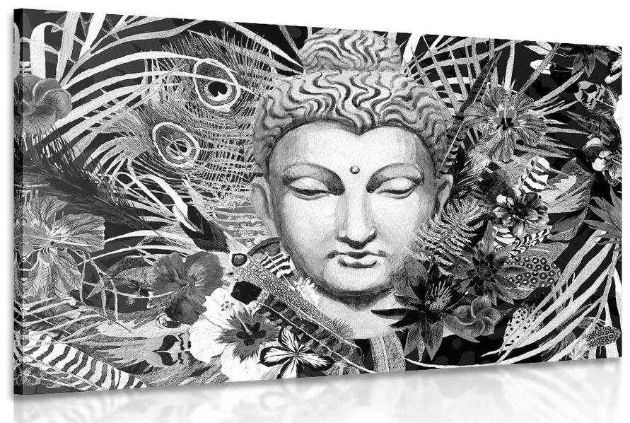 Obraz Budha na exotickém pozadí v černobílém provedení Varianta: 120x80