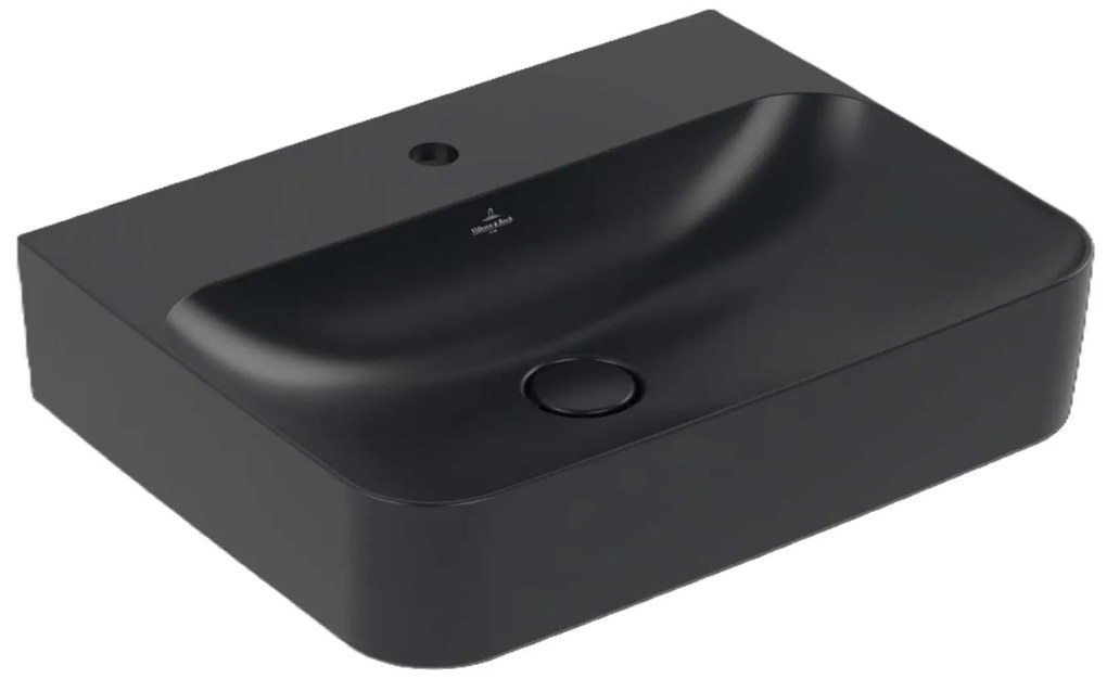 Villeroy & Boch Finion - Umyvadlo 60x47 cm, bez přepadu, otvor pro baterii, CeramicPlus, Pure Black 41686LR7