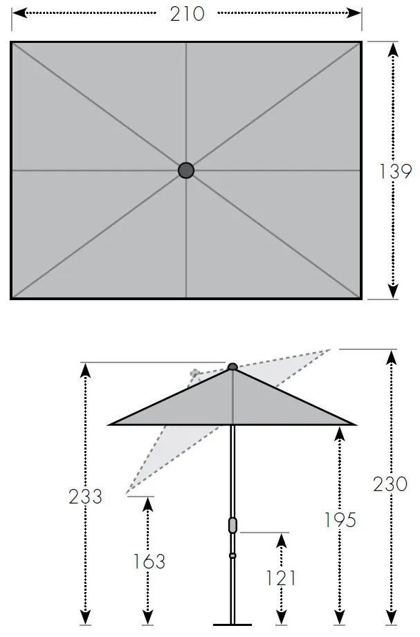 Doppler ACTIVE 210 x 140 cm - slunečník s automatickým naklápěním kličkou světle šedá