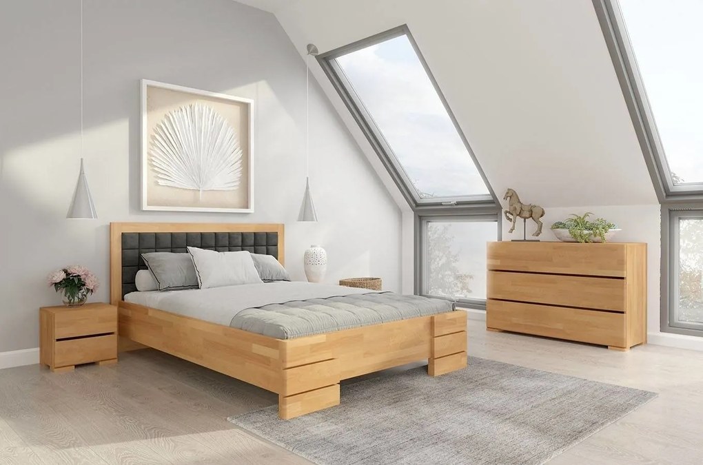 Buková postel s čalouněným čelem - Gotland - zvýšená,   ,  140x200 cm