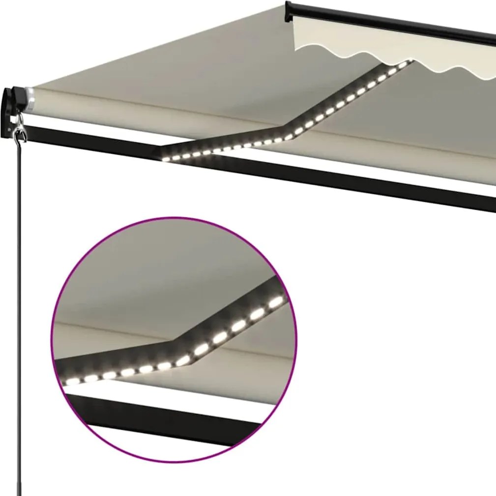 Ručně zatahovací markýza s LED světlem 450 x 350 cm krémová 3069202