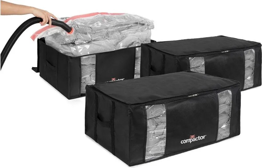 Černé vakuové plastové úložné boxy v sadě 3 ks 65x45x27 cm Black Edition – Compactor