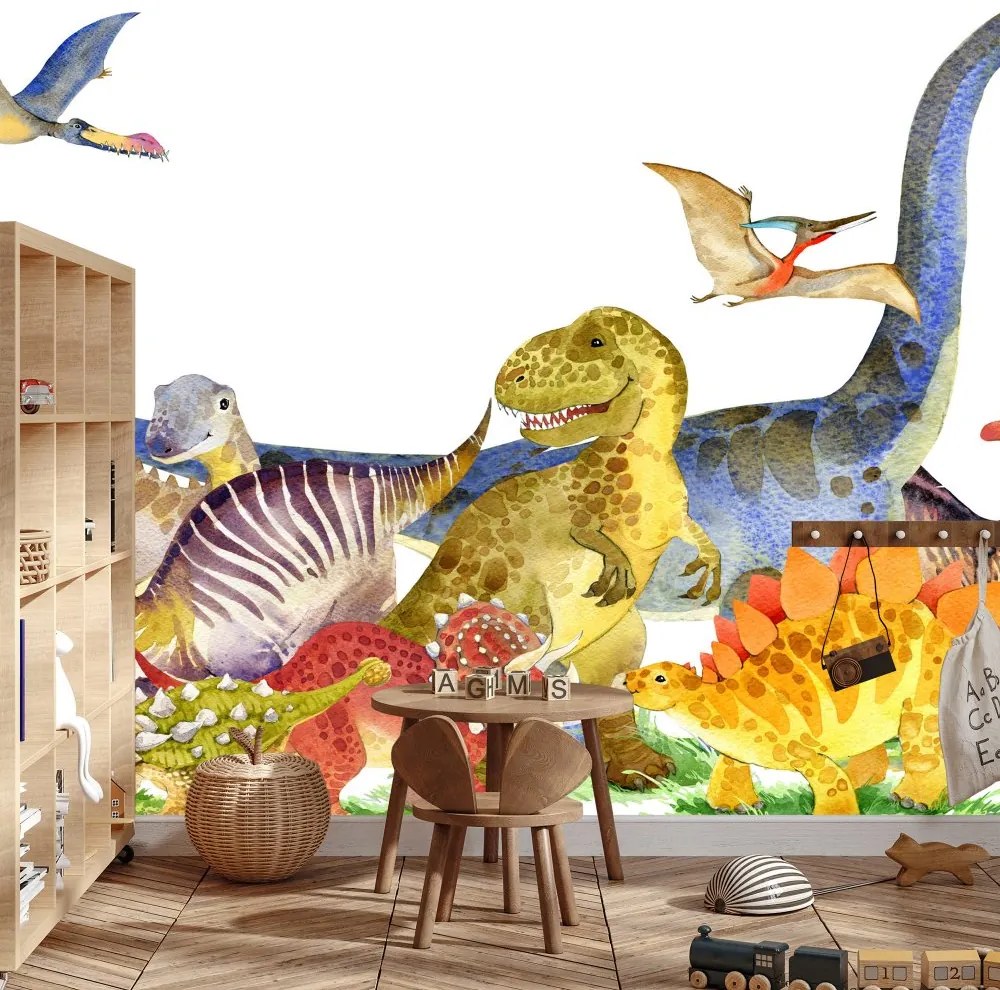 Fototapeta Dinosauři Malovaní Akvarelem Vliesová tapeta 416x254