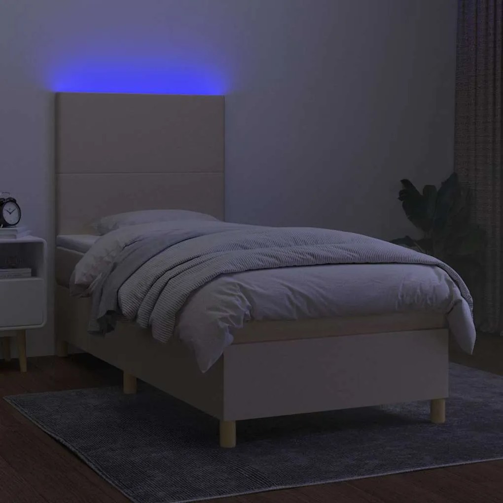 Box spring postel s matrací a LED krémová 100x200 cm textil 3135258