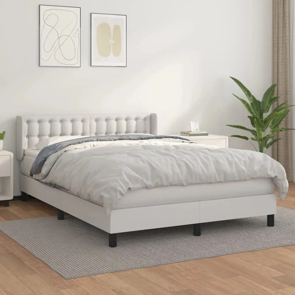 Box Spring Postel S Matrací Umělá Kůže Bílá tlačítka 140 x 190 cm
