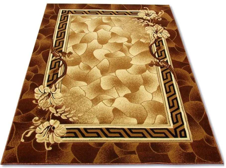 Kusový koberec Květy v rámu hnědý, Velikosti 60x100cm