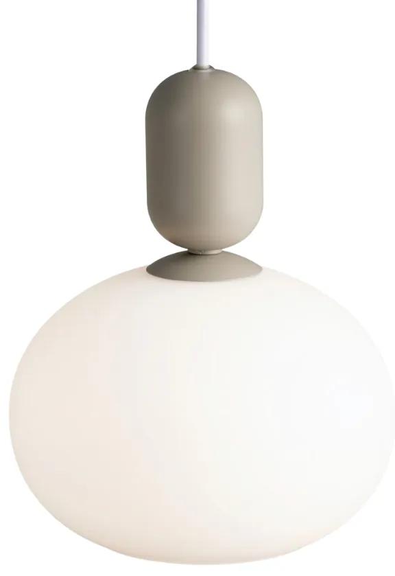 Nordlux Opálově bílé skleněné závěsné světlo Notti 20 cm s béžovým zavěšením