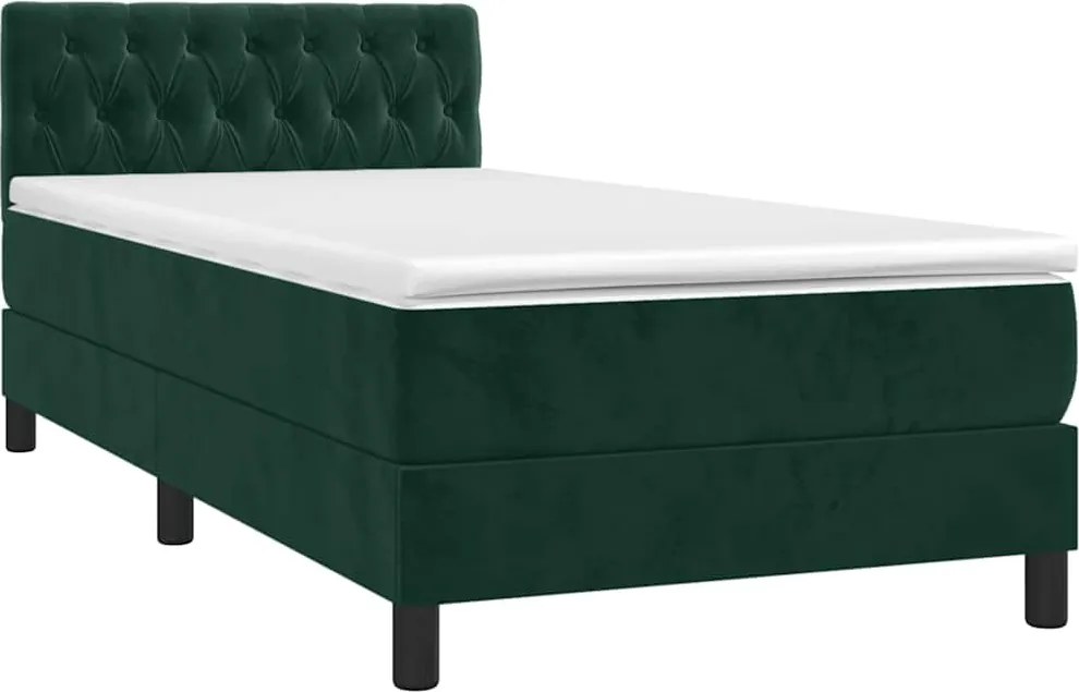 Box spring postel s matrací a LED tmavě zelená 80x200 cm samet 3134552
