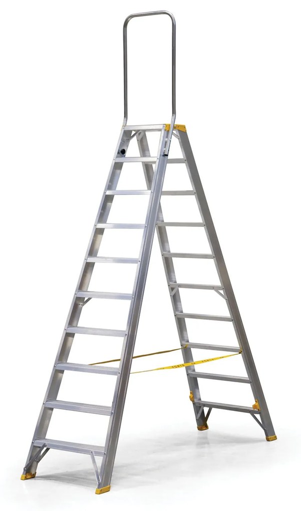 Oboustranné hliníkové schůdky ALVE FORTE s madlem, 2x10 stupňů, výška 2,12 m