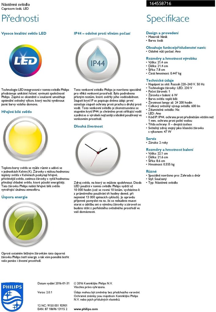 LED Venkovní nástěnné svítidlo Philips Capricorn 16455/87/16 metalická šedá 2700K