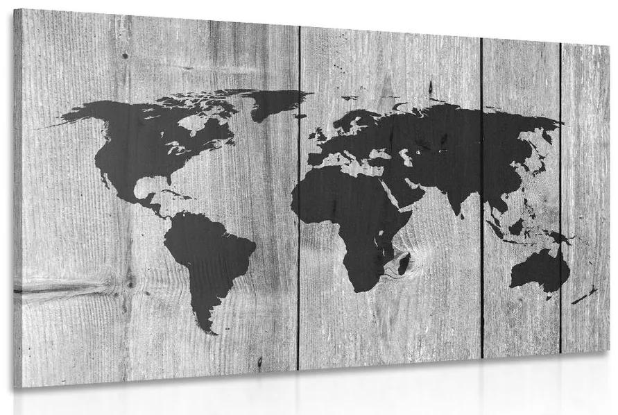 Obraz černobílá mapa na dřevěném pozadí - 60x40 cm