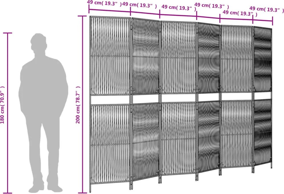 vidaXL Dělicí stěna 6 panelů polyratan [365402] Barva: Černá