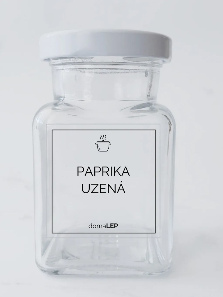 Samolepka na kořenky PAPRIKA UZENÁ průhledná 5 × 5 cm základní písmo