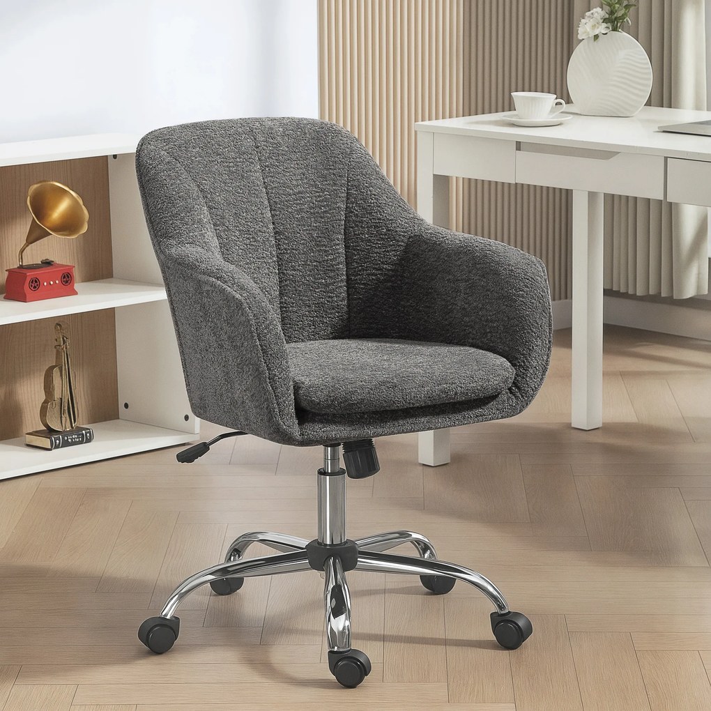 HOMCOM ergonomická kancelářská židle z jemného flanelu — otočná, nastavitelná, šedá