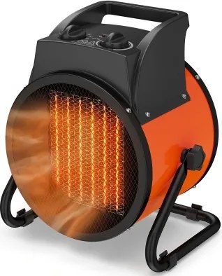 Outsunny PTC keramický elektrický topič 5000 W, nastavitelný termostat, 3 režimy, nastavitelný úhel, přenosný pro 48 m², oranžový