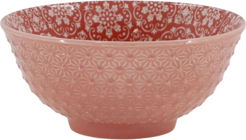 Korálová porcelánová miska s květy uvnitř Arés - Ø 16*7,5 cm / 650 ml