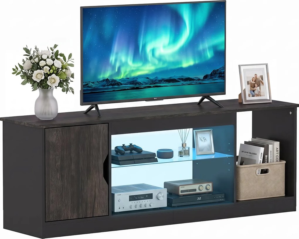 Costway TV skříňka TV s úložným prostorem a 3 otevřenými přihrádkami do 65 palců