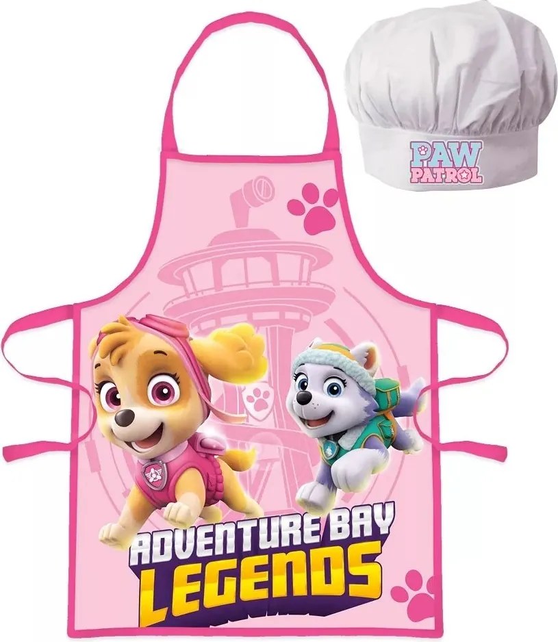 Dětská / dívčí zástěra s kuchařskou čepicí Tlapková patrola - Paw Patrol - s obrázkem Skye a Everest - pro děti 3 - 8 let