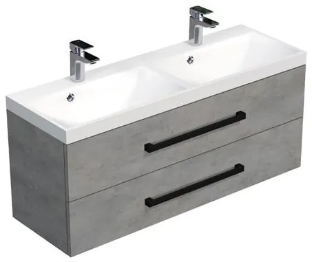 Koupelnová skříňka s černou úchytkou a umyvadlem SAT Cube Way 120x53x40 cm beton mat CUBE2C120ZBE